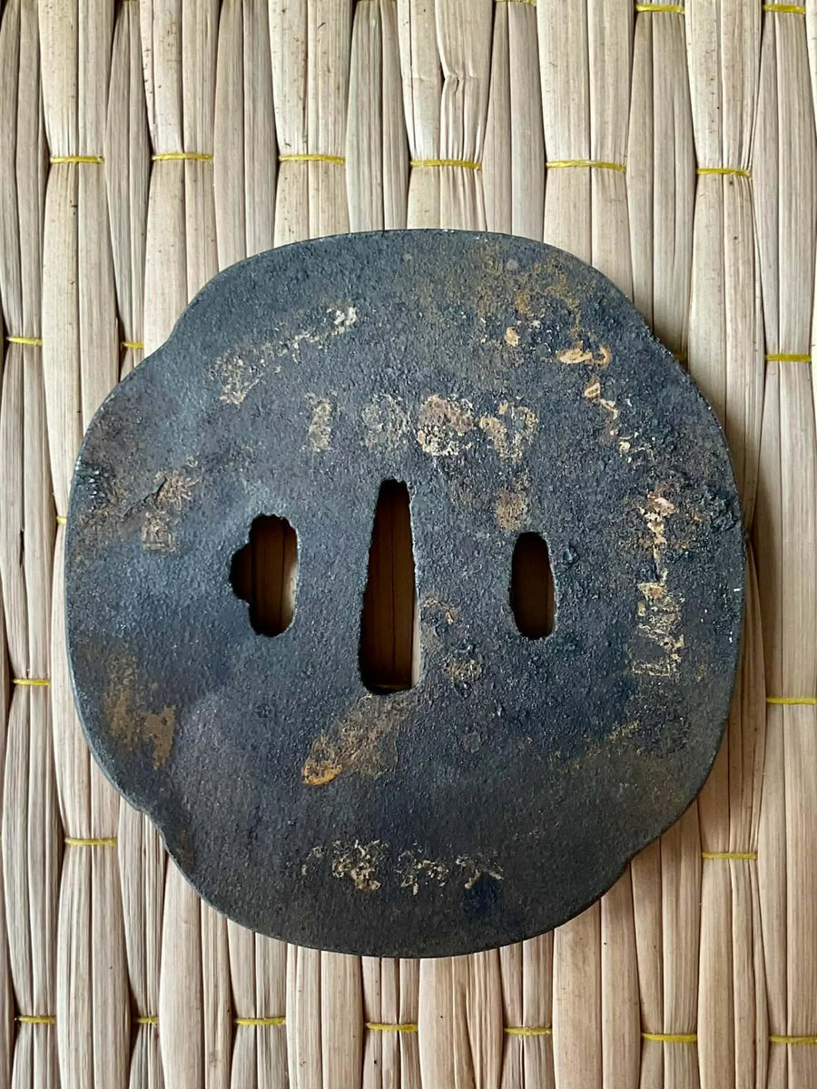 Antique Japanese iron tsuba, Mount Fuji and cherry blossoms, Edo period ...